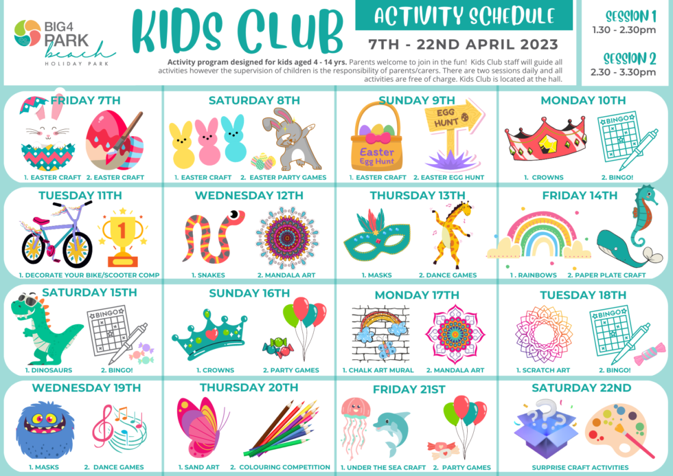 APRIL KIDS CLUB AT BIG4 PARK BEACH - Coffs Coast Holiday Parks
