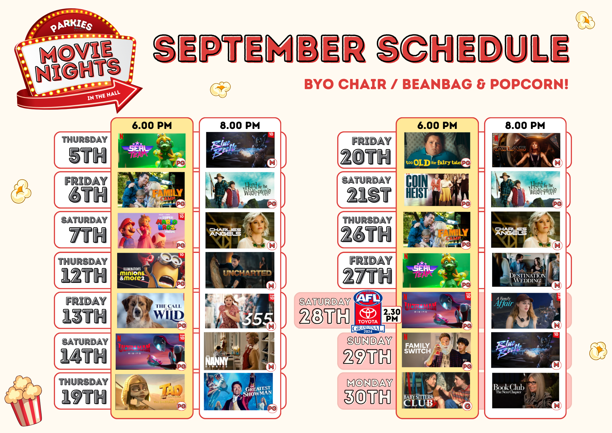 Movie Nights & FOOTY FINALS at BIG4 Park Beach - Coffs Coast Holiday Parks